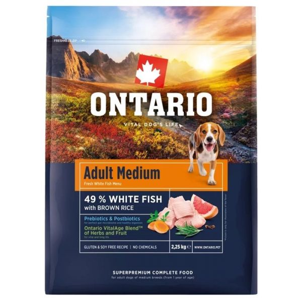 Ontario Adult Medium Fish & Brown Rice 2,25 kg | ABC-ZOO